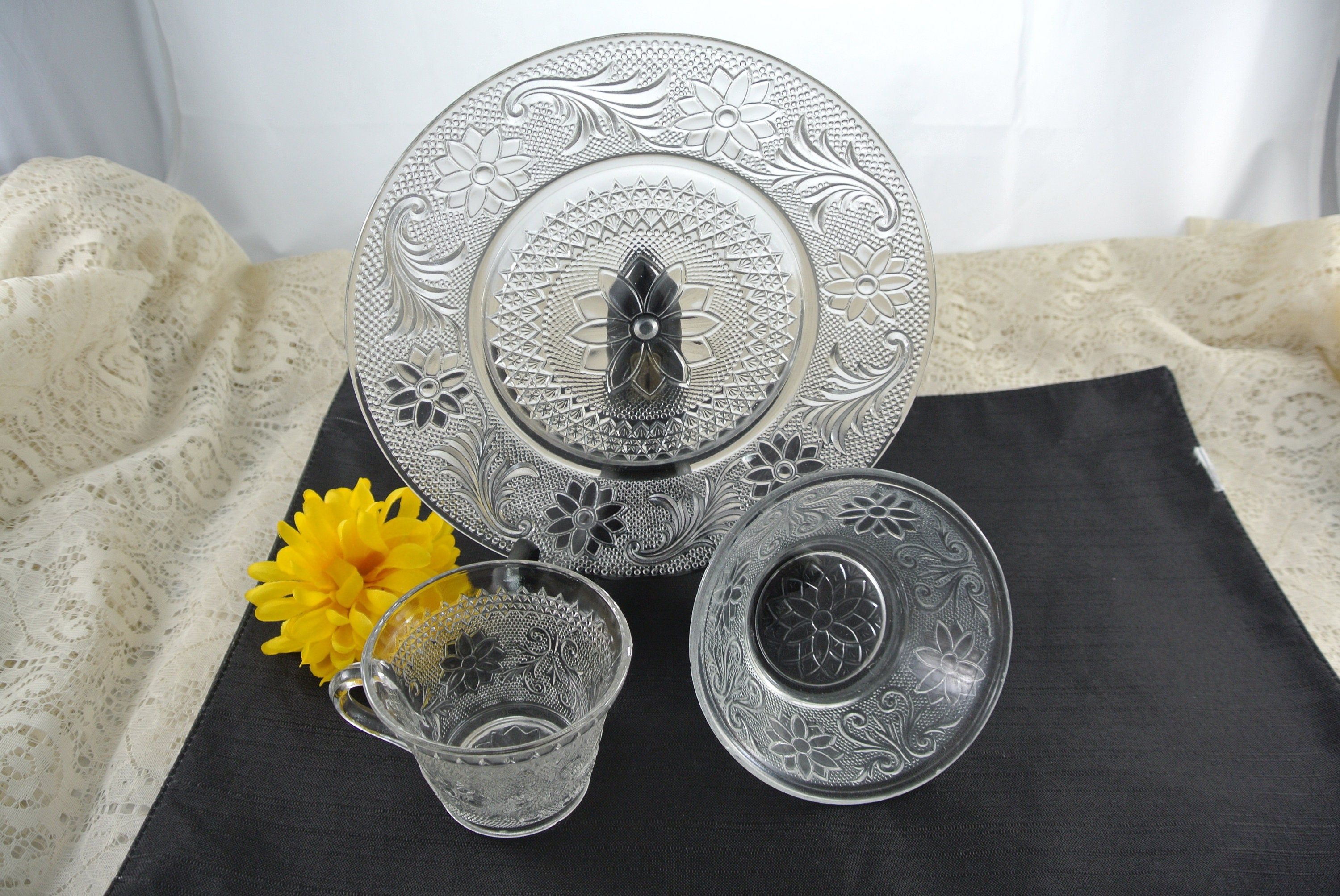 Indiana Tiara Glass Sandwich Pattern Dinner Plate Cup and | Etsy