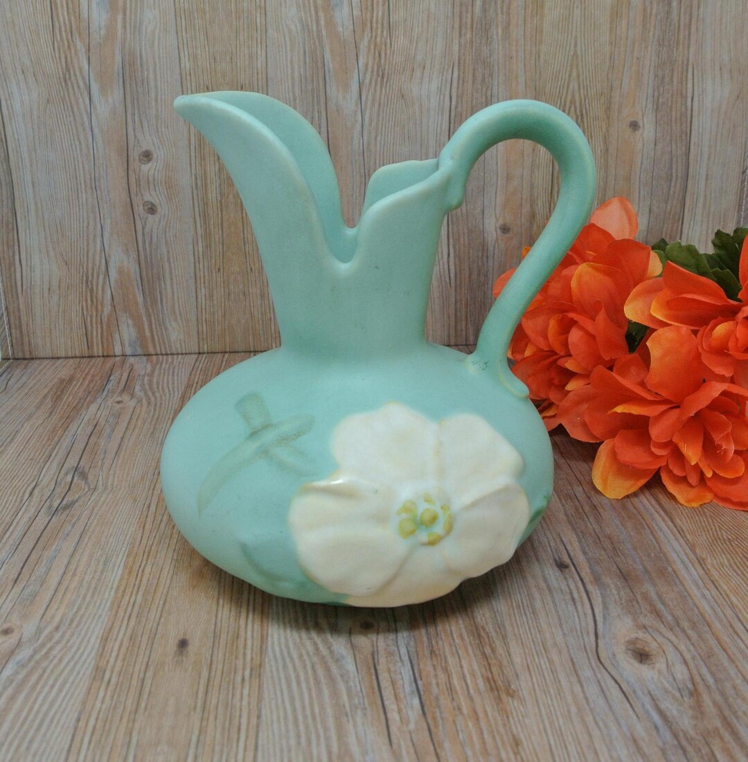 Weller Pottery Dogwood Syrup Pitcher Vase Light Green With White ...