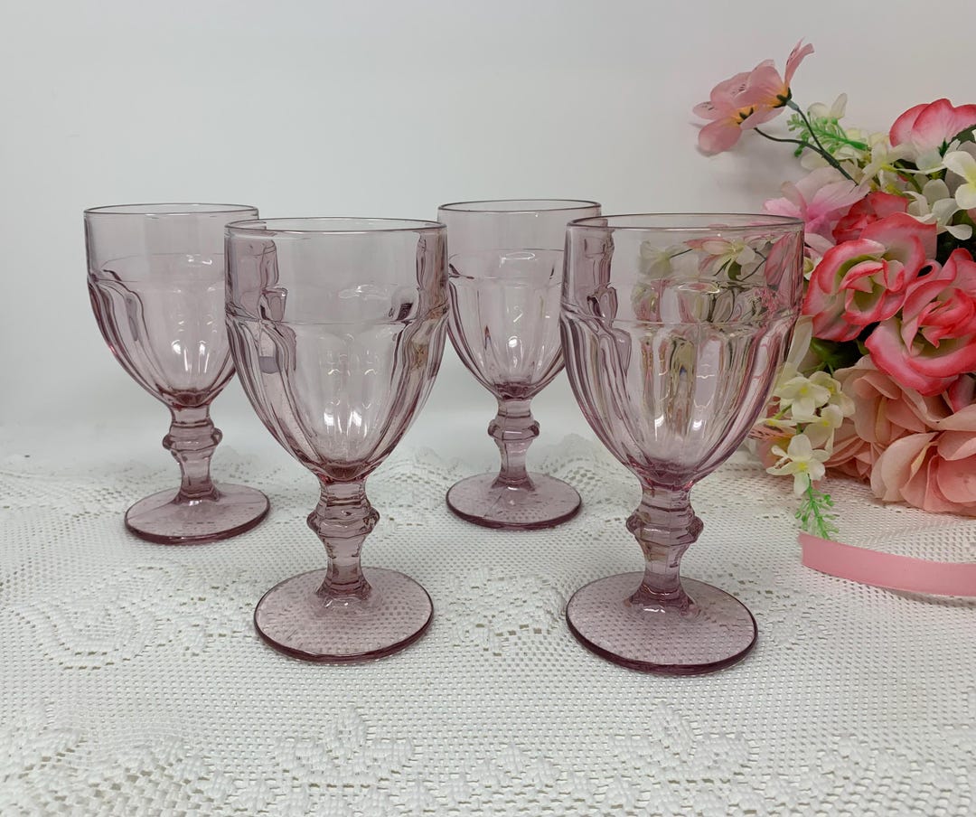 Set of 4 Libbey Pink Gibraltar Duratuff Water Goblets/wine Goblets ...