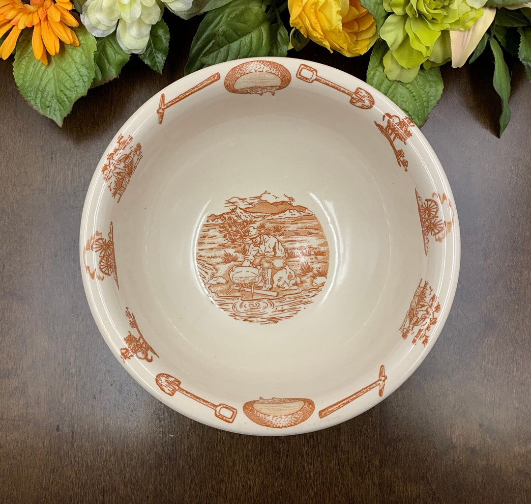 Vintage 49ER WALLACE CHINA Large Serving Bowl Western American Pioneer ...