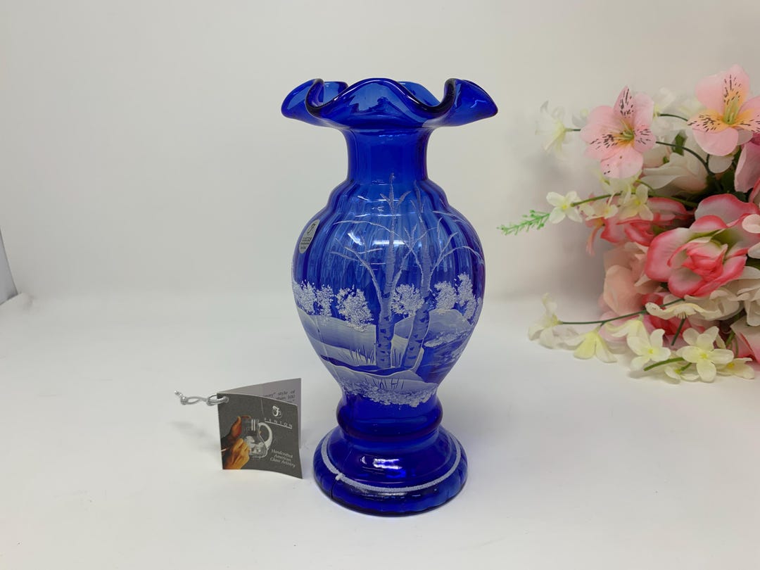 FENTON Mary Gregory Collection Cobalt Blue "canaan Valley Winter Scene ...