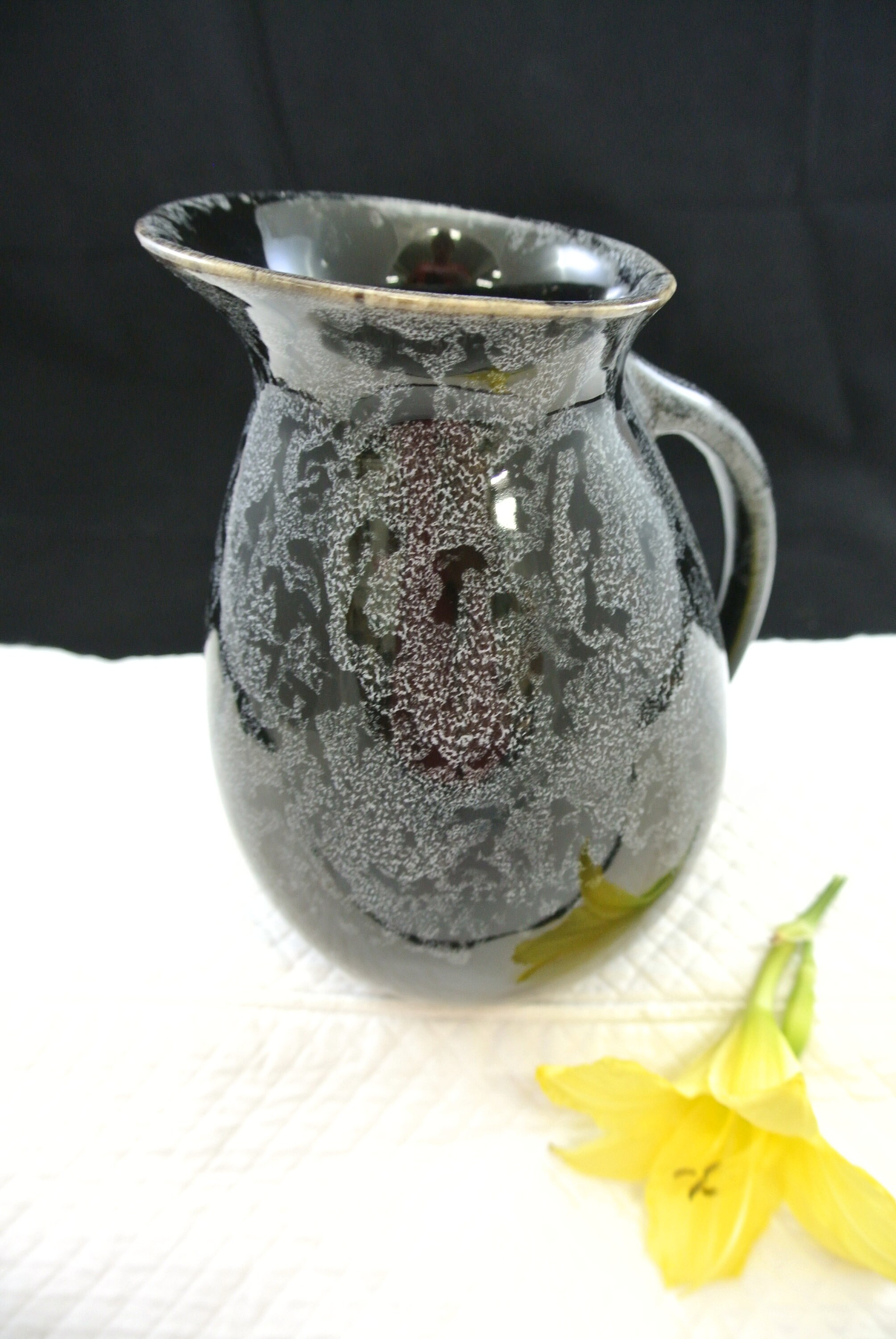 USA Drip Ware Pottery Black Glazed Pitcher With With White - Etsy