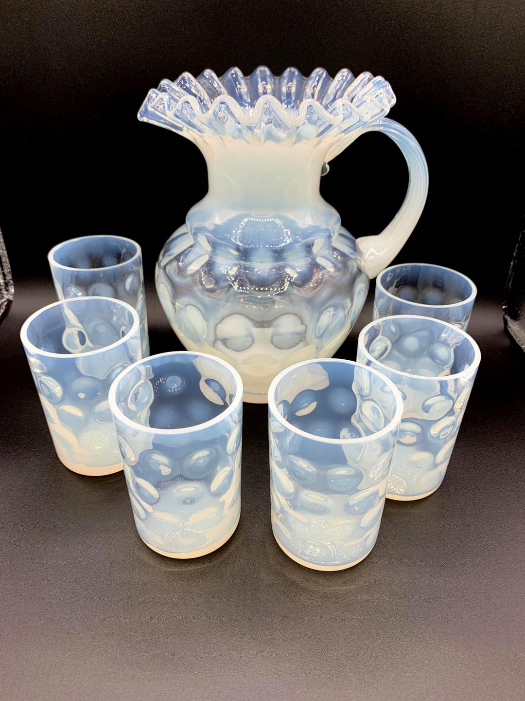 Antique Fenton French White Opalescent Optic Coin Dot Glass Pitcher ...