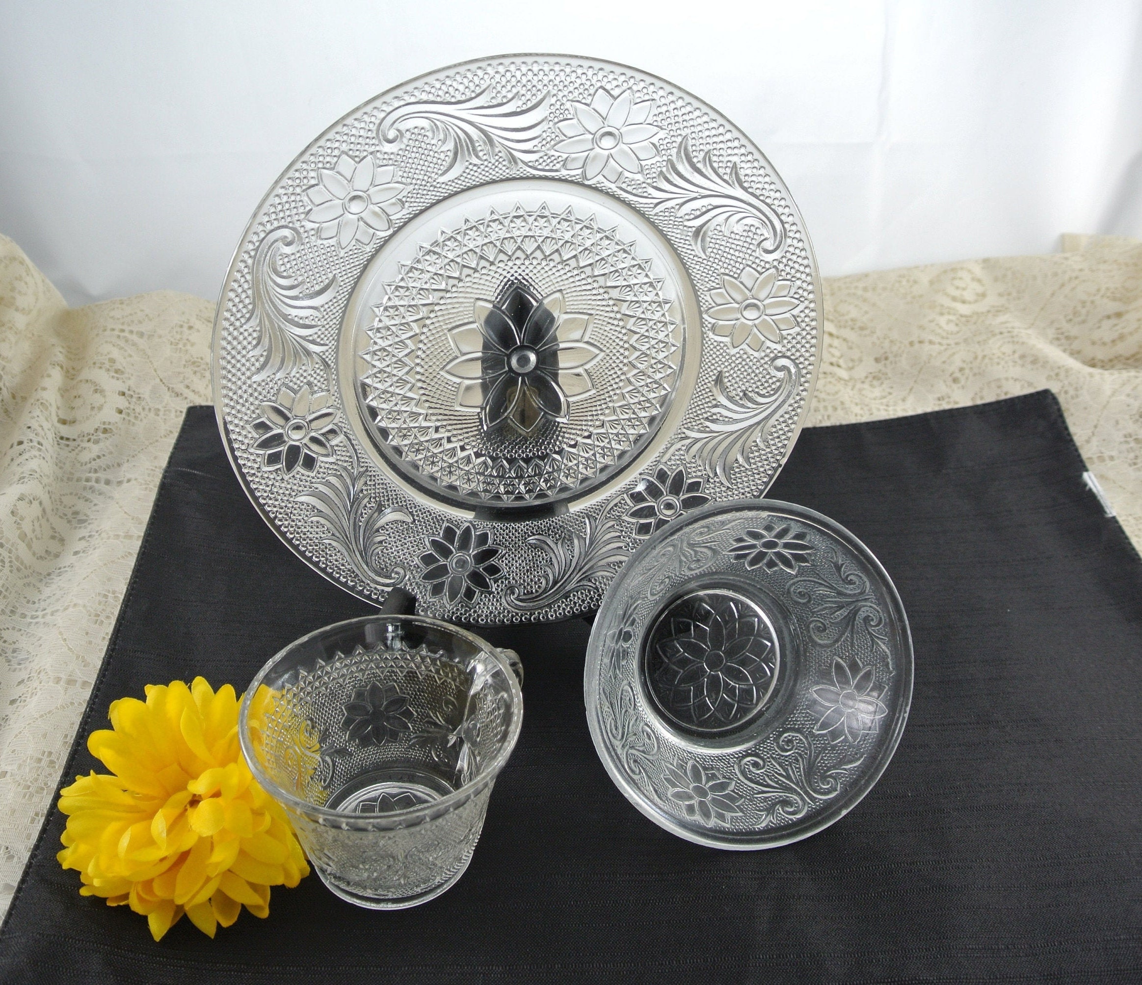 Indiana Tiara Glass Sandwich Pattern Dinner Plate Cup and | Etsy