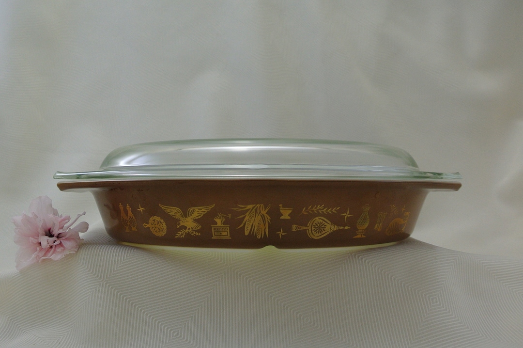 Vintage Pyrex Early American Heritage Pattern Oval Divided - Etsy
