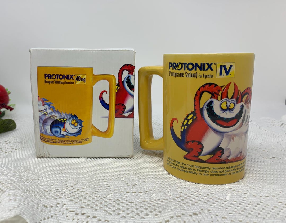 Protonix Promotional Mascot GERD DRAGON Cat Moon Yellow Coffee Mug in ...