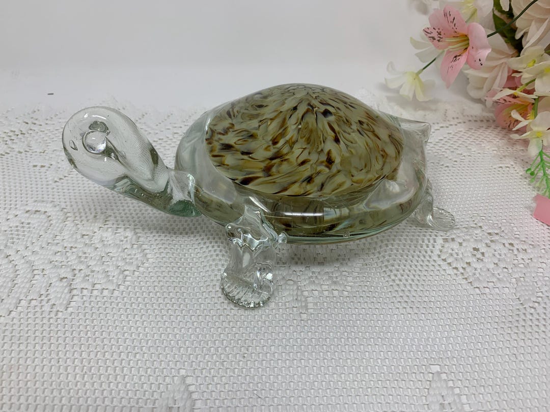 Murano Style Art Glass Large Turtle Paperweight/figurine ~ Tortes Shell ...