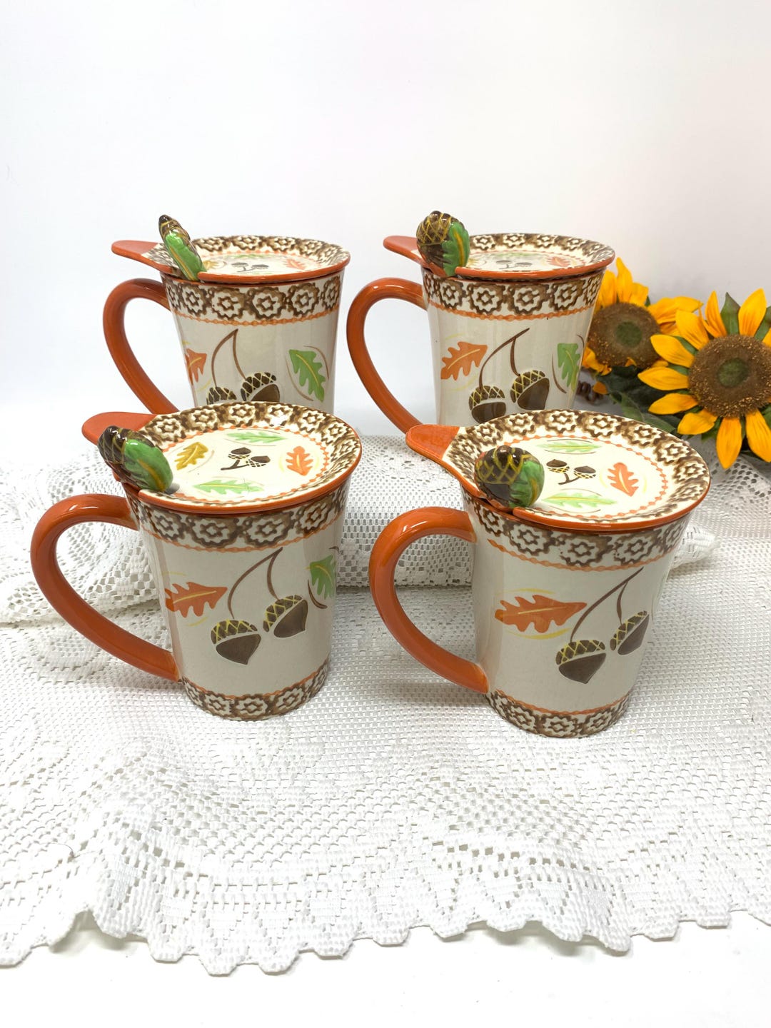 Set of 4 Coffee/tea Mugs With Lids/costars Temptations by Tara Old ...