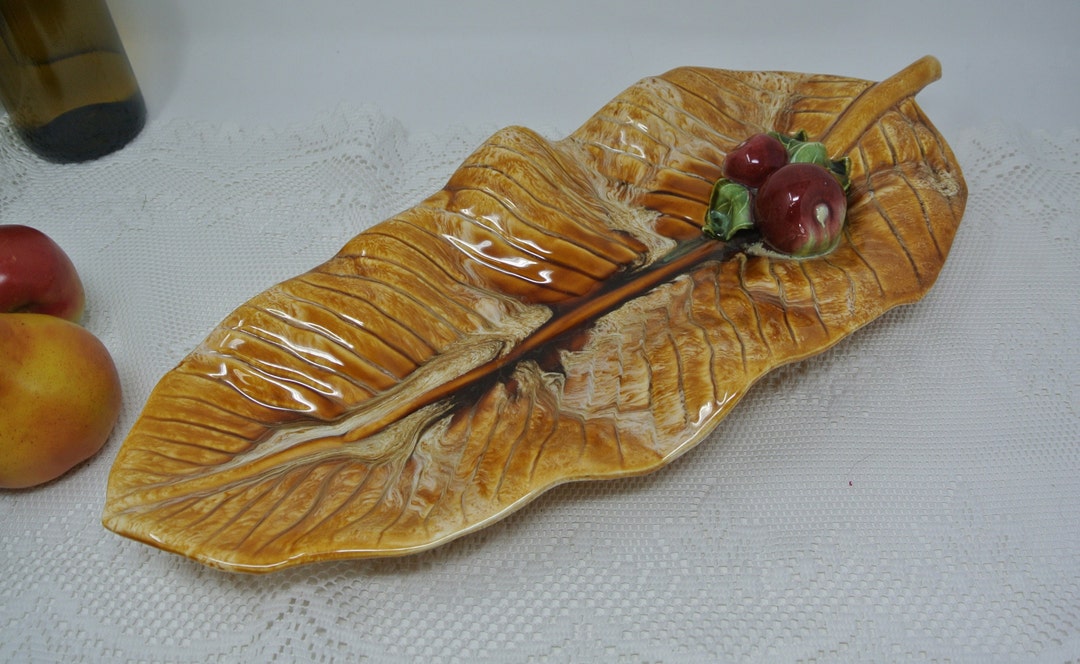 Wade California Pottery 3D Apple Leaf Majolica Drip Glaze Serving ...