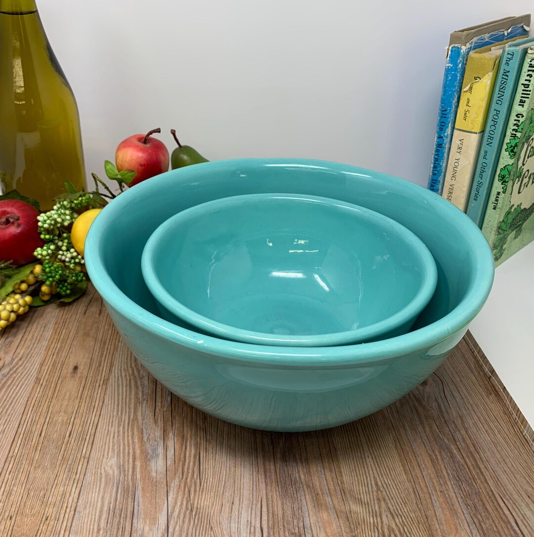 Signed Gaetano California Pottery Turquoise Blue Nesting Mixing Bowls ...