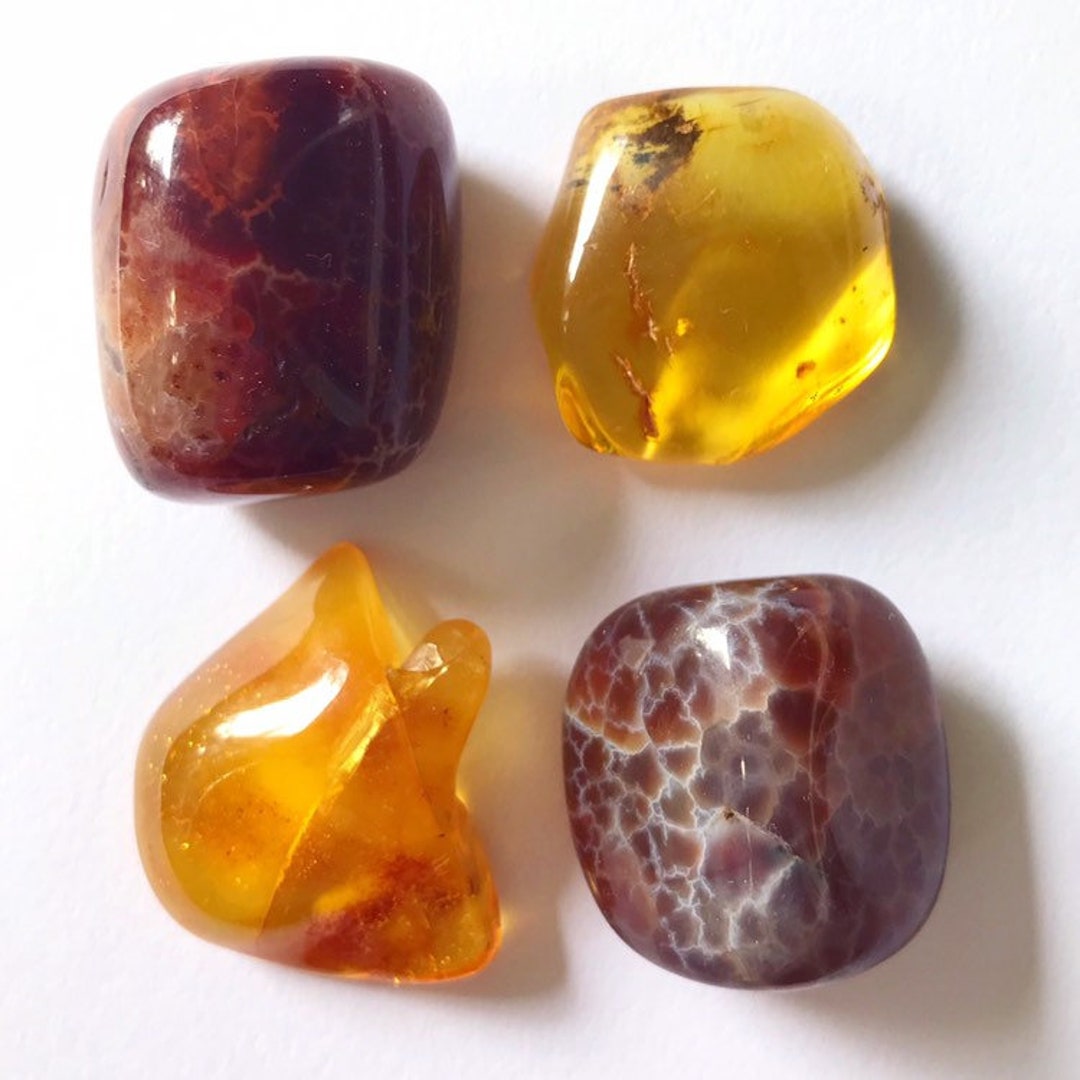 Exquisite Polished Mexican Fire Agate and Lithuanian Amber Crystal Sets ...