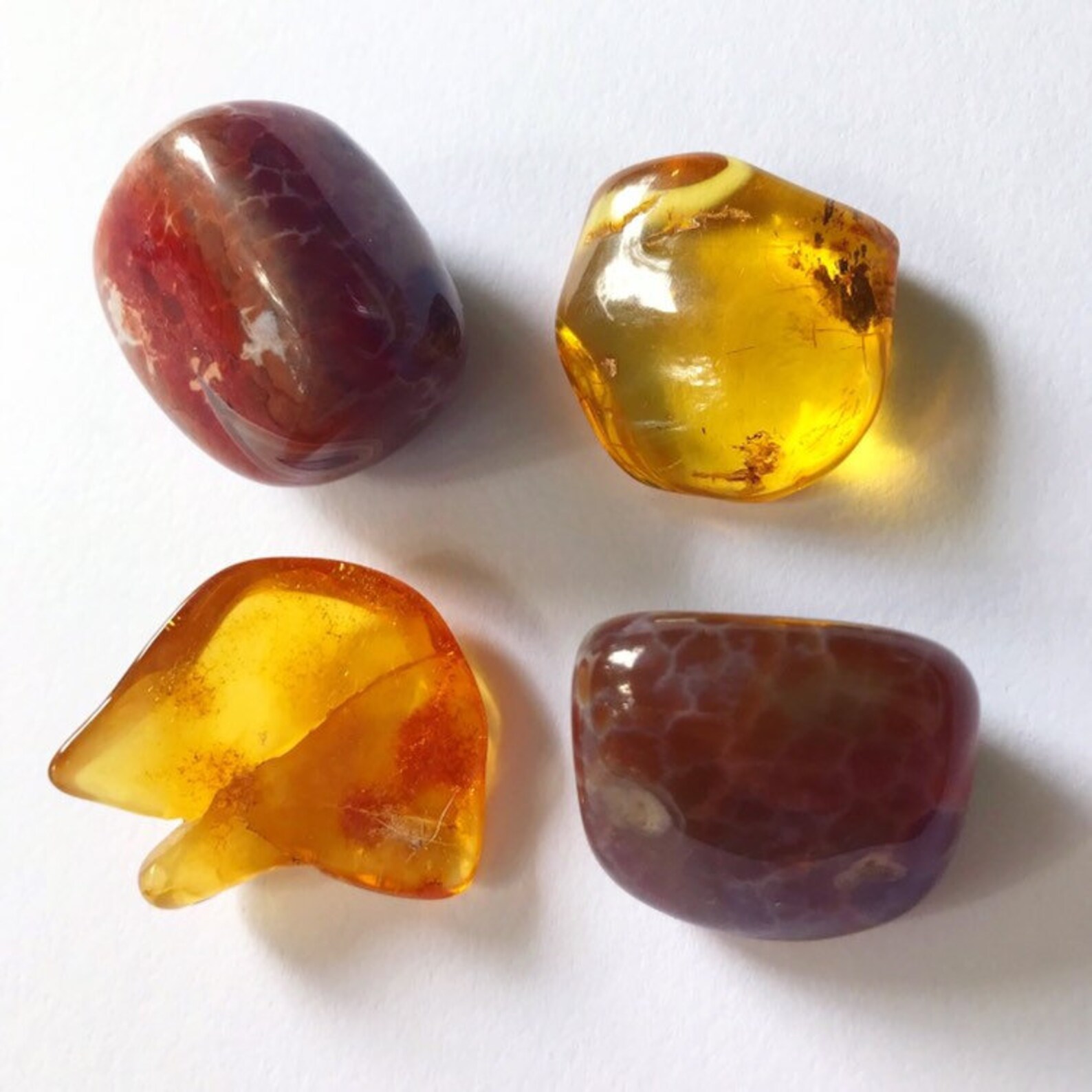 Exquisite Polished Mexican Fire Agate and Lithuanian Amber Crystal Sets ...
