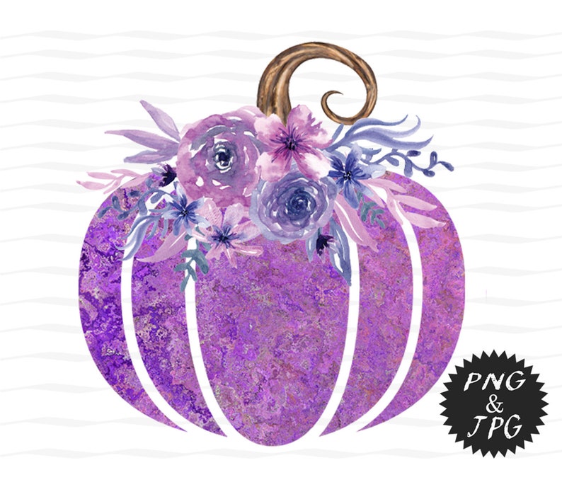 Floral Purple Pumpkin / Watercolor Flowers Halloween / Sublimation ...