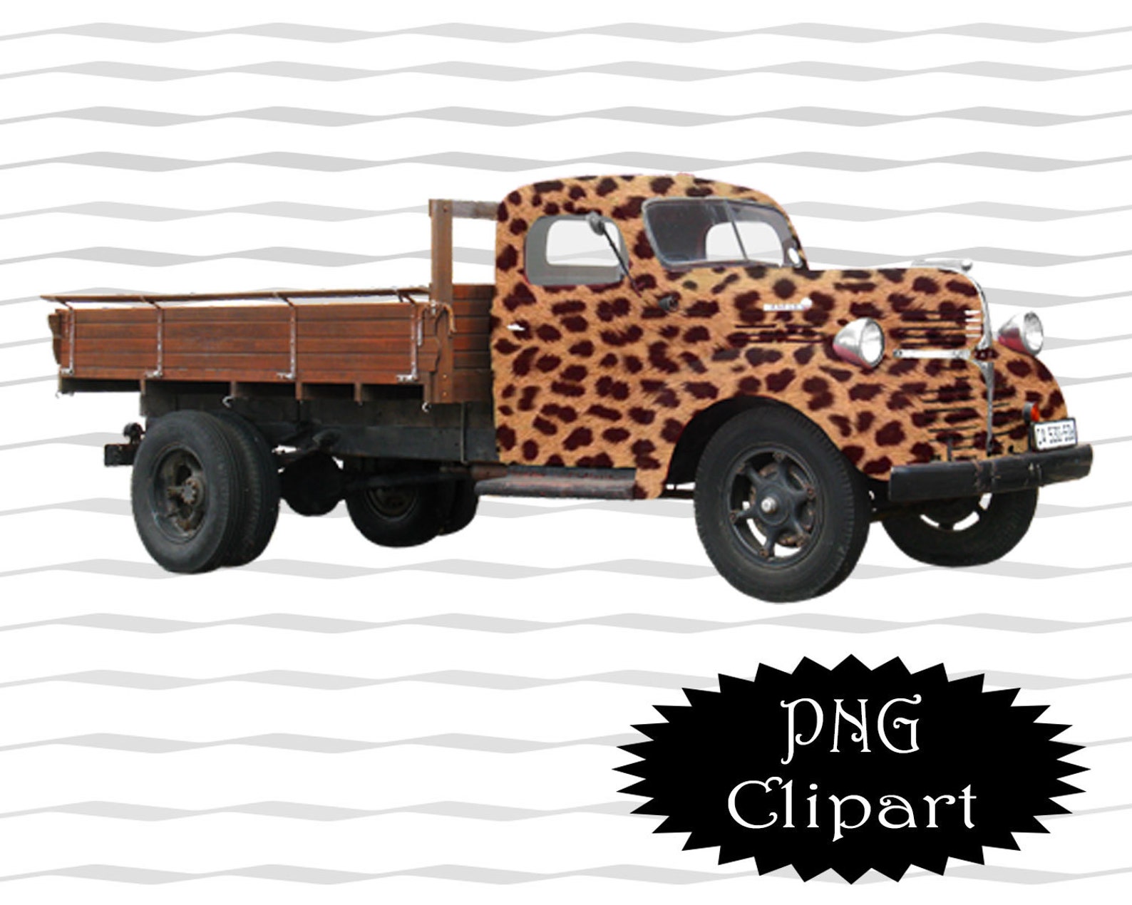 Vintage Leopard Print Truck Clipart / Old Truck With Wood Back ...