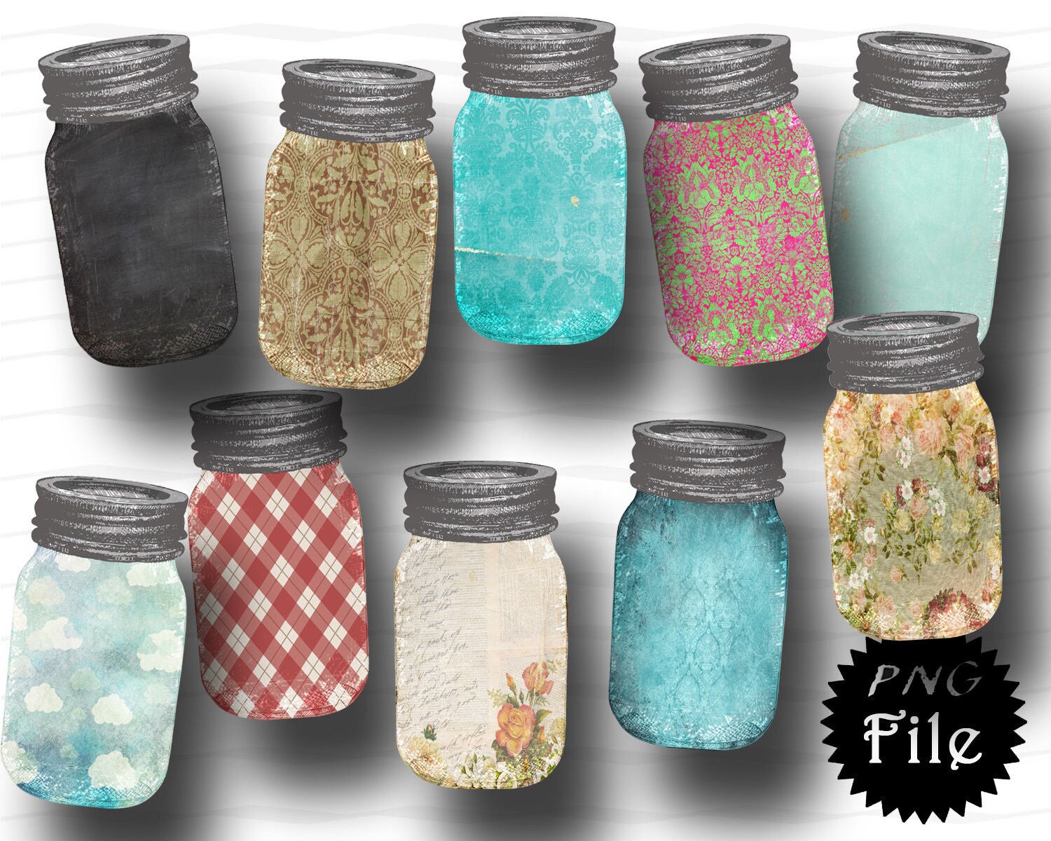 Mason Jars Clipart, Sublimation Design Vintage Mason Jars, 10 Different ...
