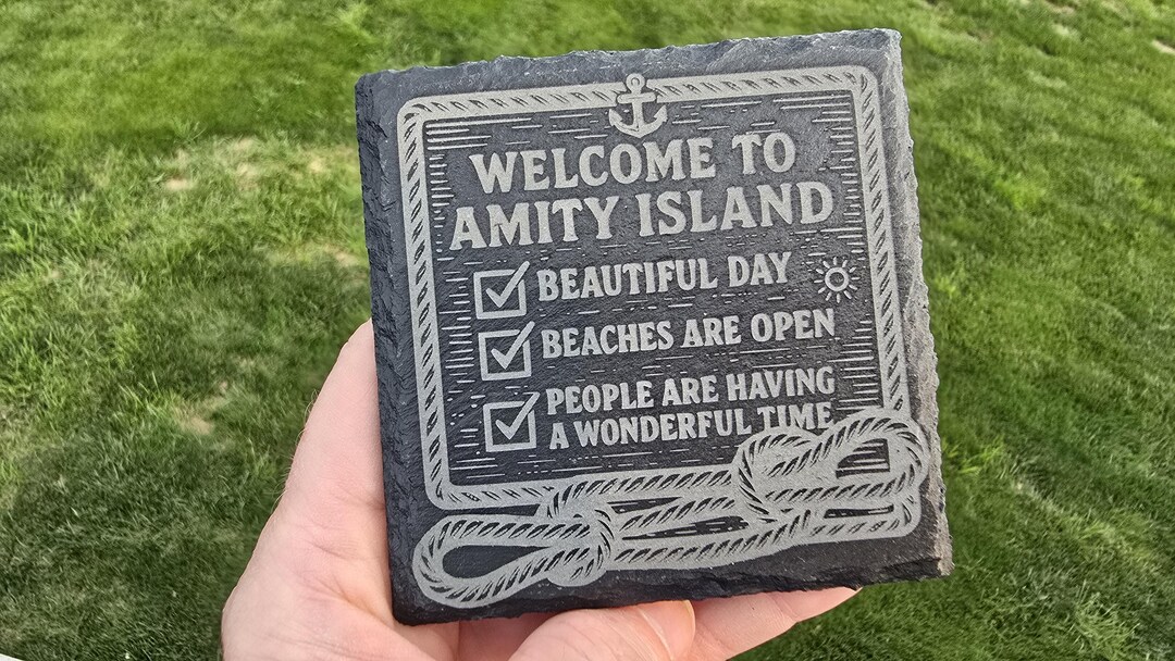 Jaws Coaster (design #50): Welcome to Amity Island Slate Coaster - Etsy