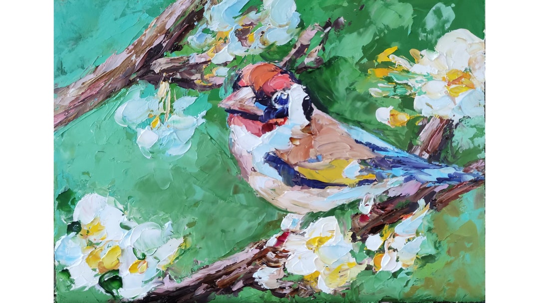 Goldfinch Painting Bird Original Art Small Animal Impasto Oil Painting ...