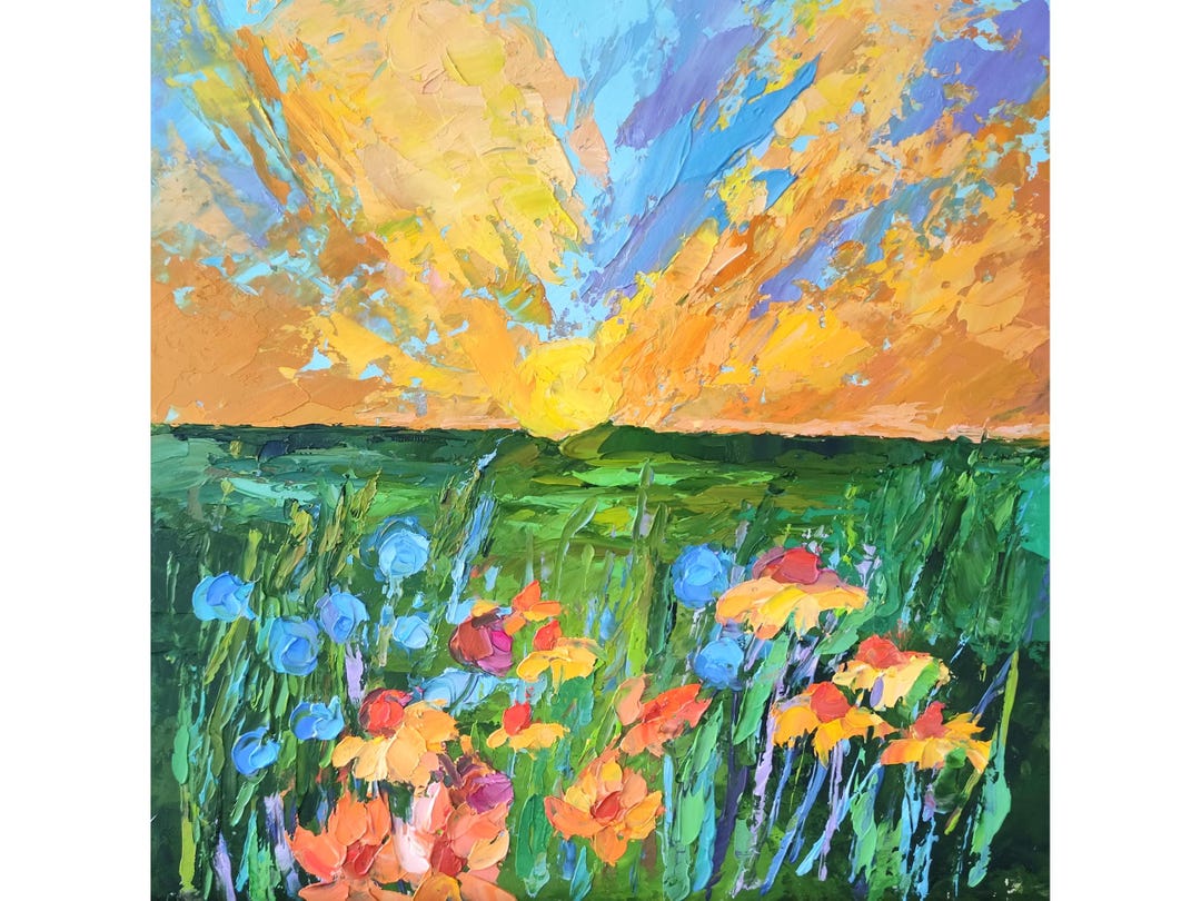 Irish Field Painting Wildflowers Original Art Irland Landscape Artwork ...