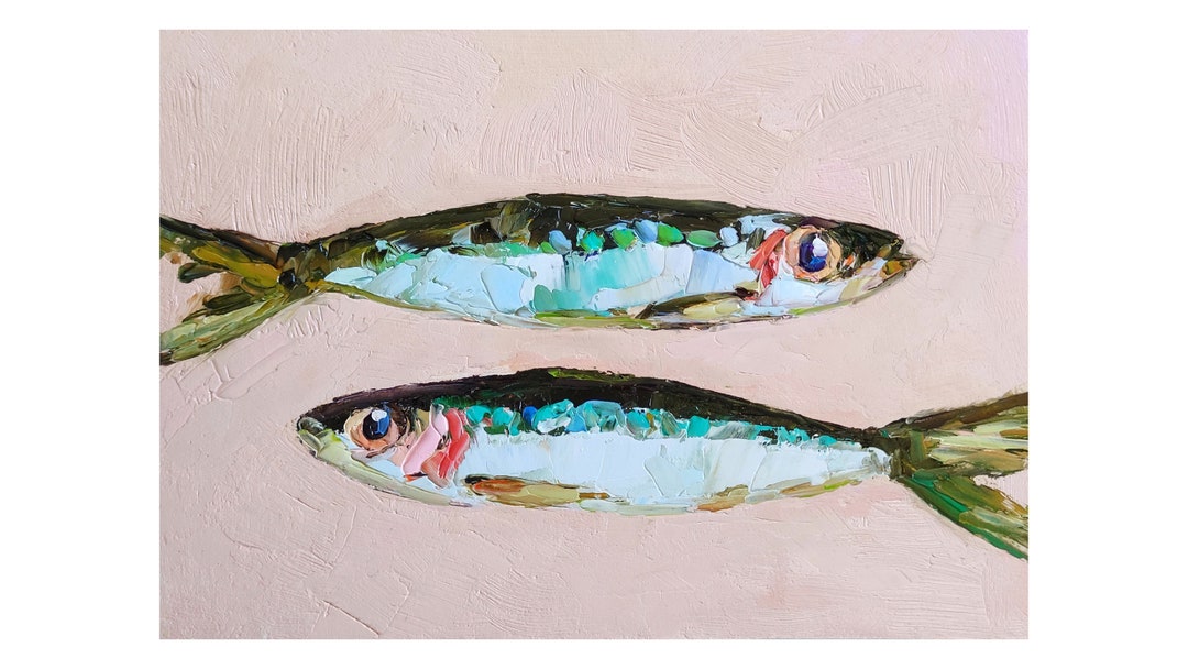 Sardine Oil Painting: Impasto Underwater Fish Art, 5x7 - Etsy