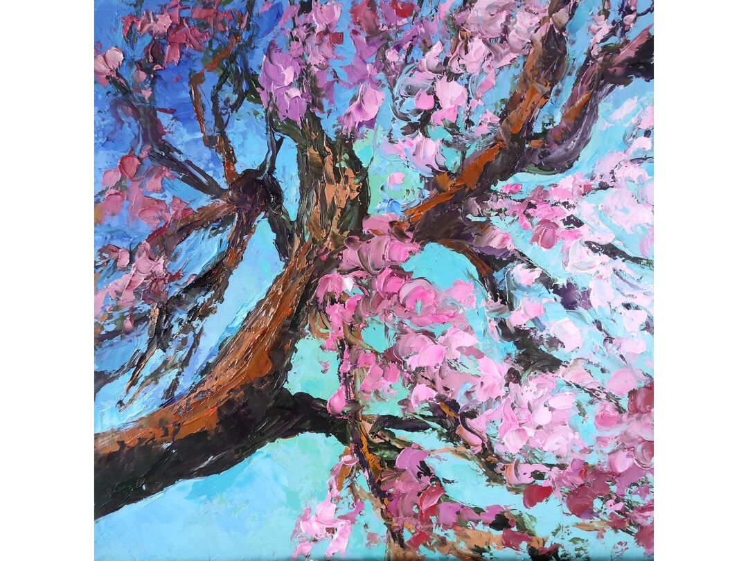 Sakura Painting Tree Original Art Cherry Blossom Artwork Impasto Oil ...