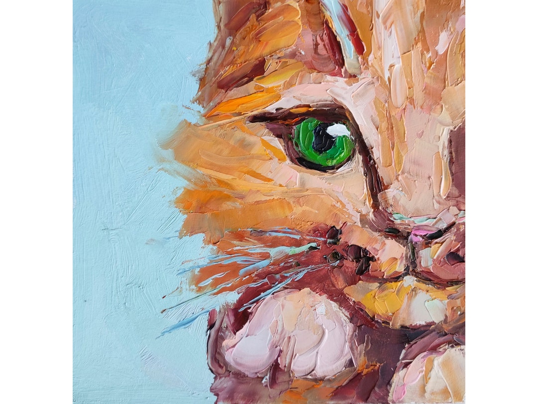 Red Cat Painting Animal Original Art Pet Portrait Artwork Small Animal ...