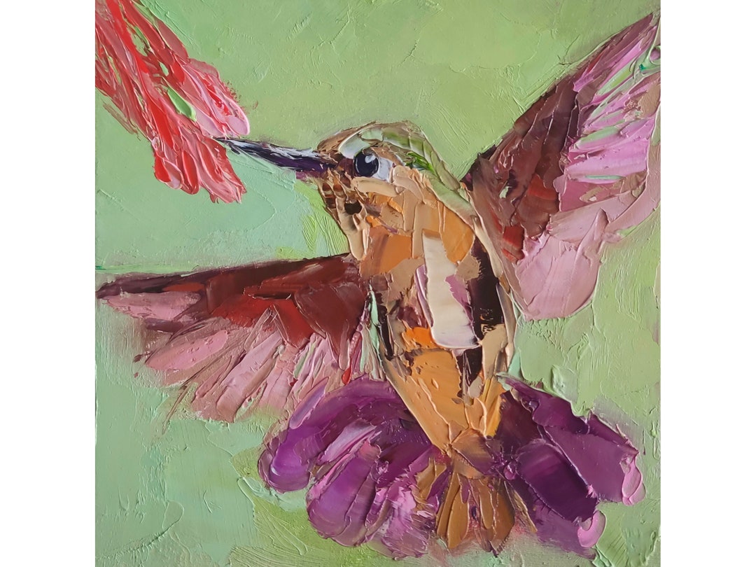 Hummingbird Painting Bird Original Art Small Bird Artwork Impasto Oil ...