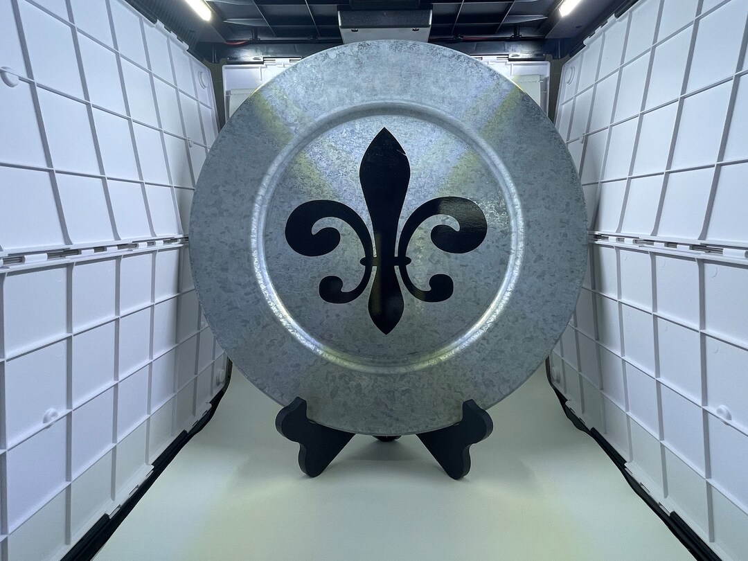 Shiny Silver Plate Decor With A Black Vinyl Fleur De Lis Design ...