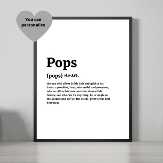 Pops Definition Print Pops Gifts Birthday Presents Pops | Etsy UK