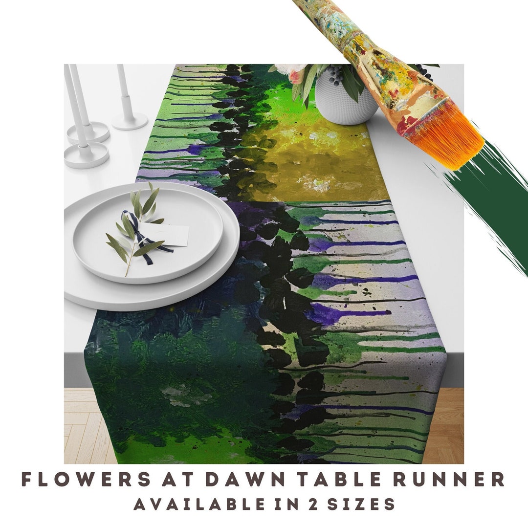 Table Runner Flower Print Dining Room Abstract Art Kitchen Decor Table ...