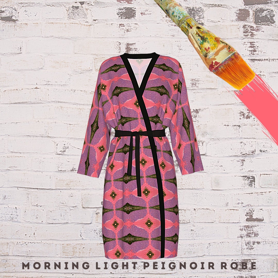 Womens Robe Wearable Art Colorful Loungewear Abstract Design Casual ...