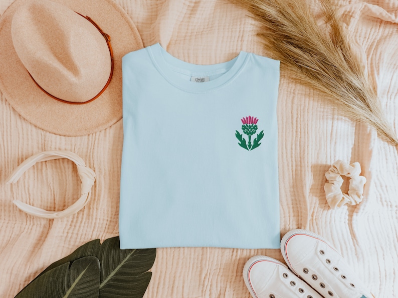 Embroidered Scottish Thistle T-shirt, Botanical T-shirt, Comfort Colors ...