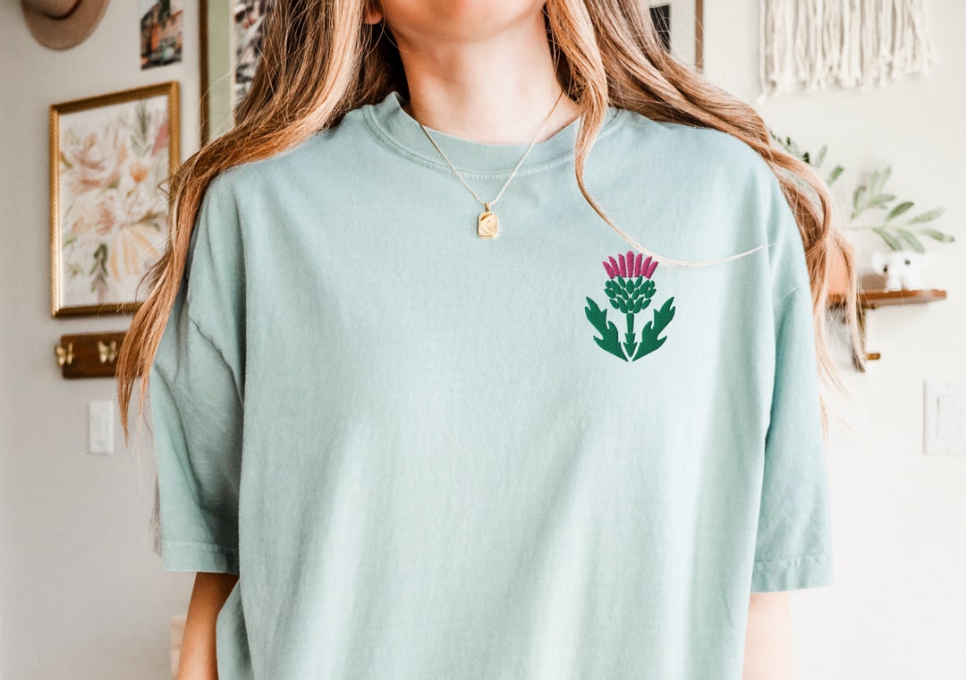 Embroidered Scottish Thistle T-shirt, Botanical T-shirt, Comfort Colors ...
