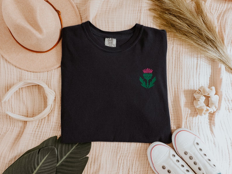 Embroidered Scottish Thistle T-shirt, Botanical T-shirt, Comfort Colors ...