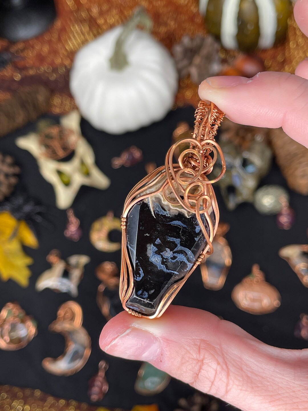 Palmroot Jasper Coffin Wire Wrapped Necklace - Coffin Necklace - Wire ...