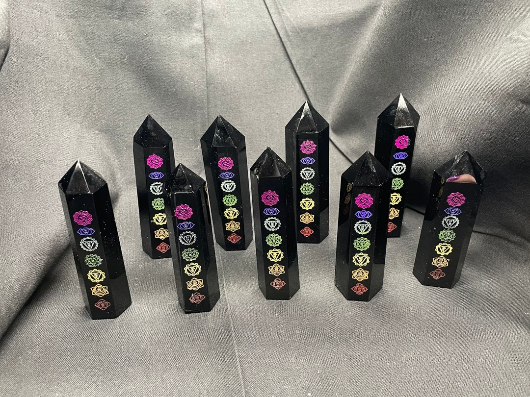 Obsidian Chakra Tower Carved Crystal Tower Crystal Tower Chakra Tower ...