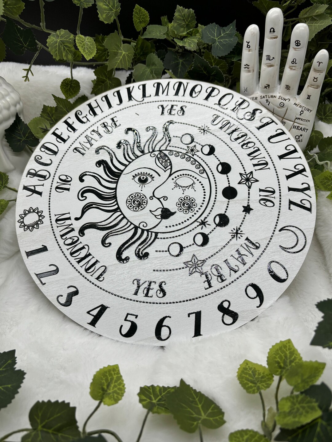 Celestial Pendulum Board - Wooden Pendulum Board - White Pendulum Board - White Wooden Pendulum ...