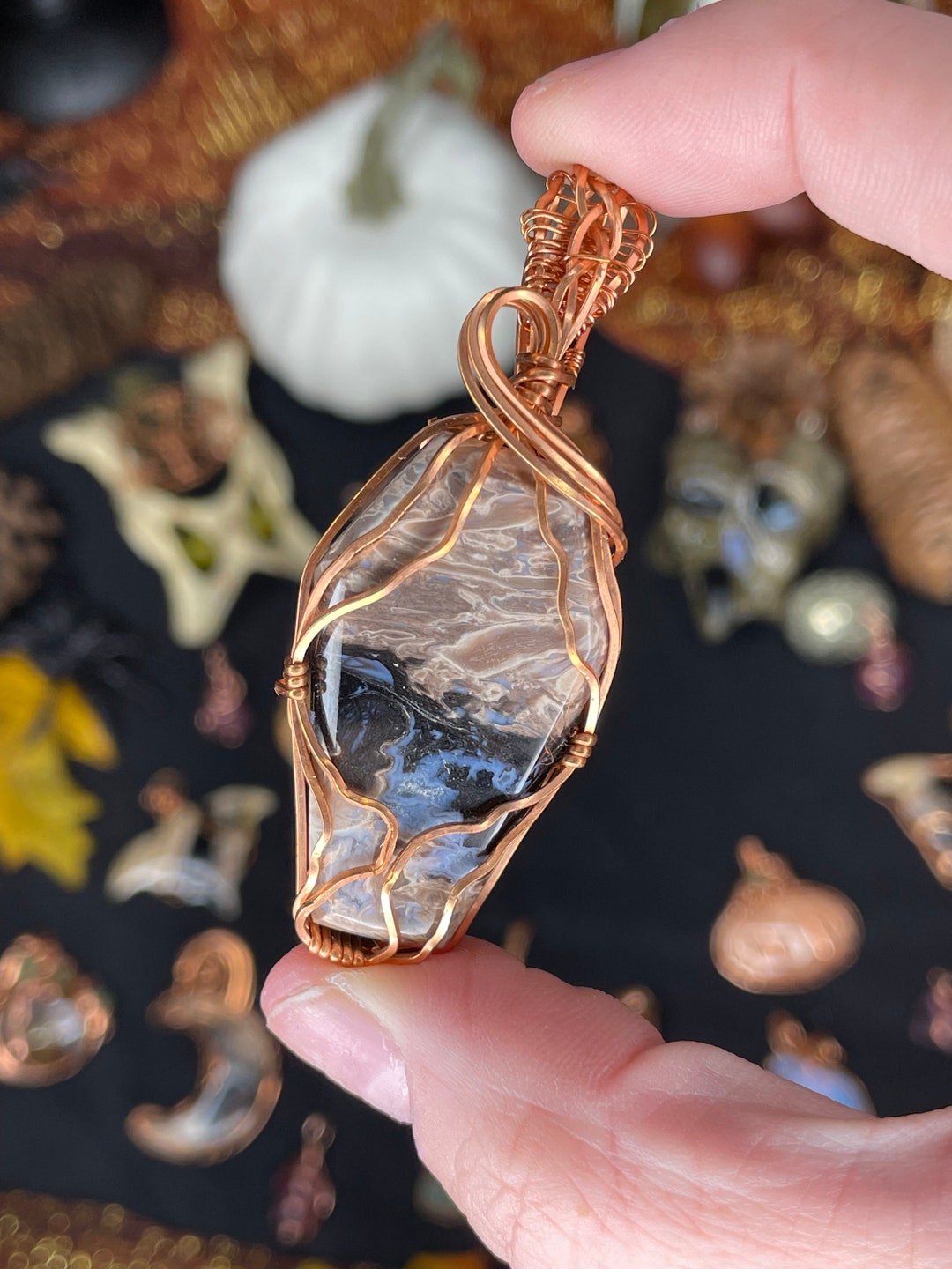 Palmroot Jasper Coffin Wire Wrapped Necklace - Coffin Necklace - Wire ...