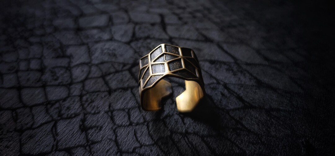 Brass Geometric Ring, Adjustable Hexagon Pattern - Etsy