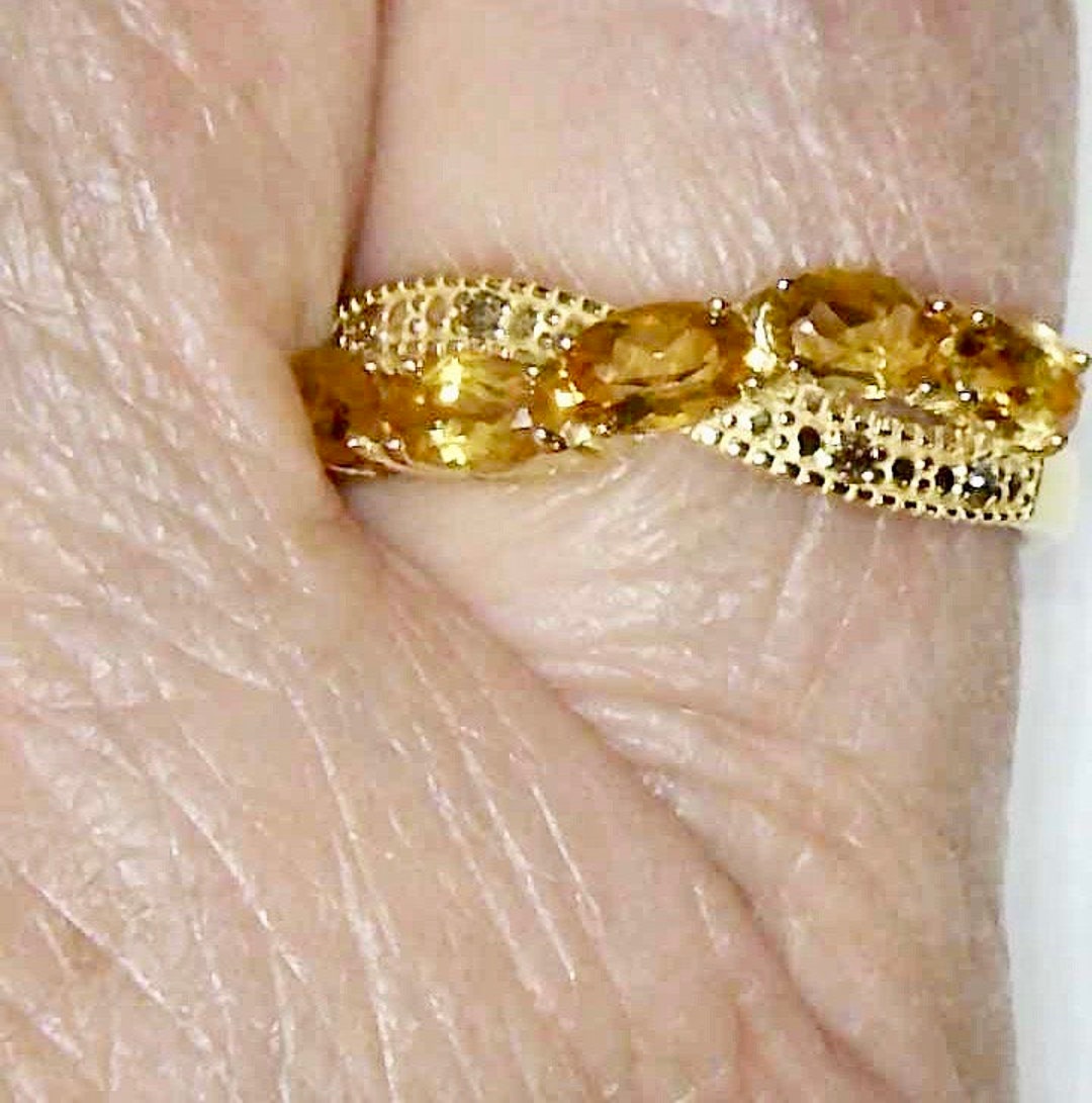 Citrine Stackable Ring, 5 Stone Ring, 18K Gold Over Stamped 925 Silver ...