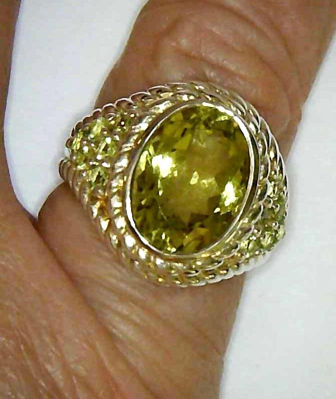 Pretty Green Peridot 60's Class Style Ring, Stamped 925 Silver, 14 X ...
