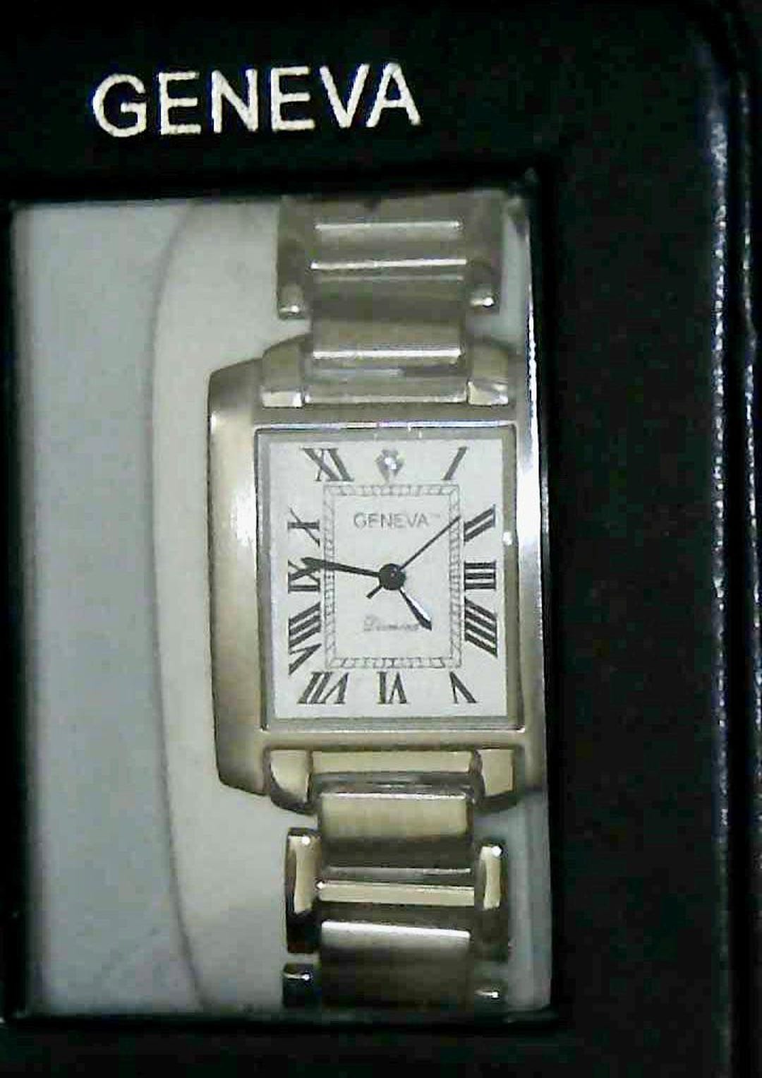 Geneva Men’s Diamond Tank Silver Bracelet Watch, Stainless Steel Case ...