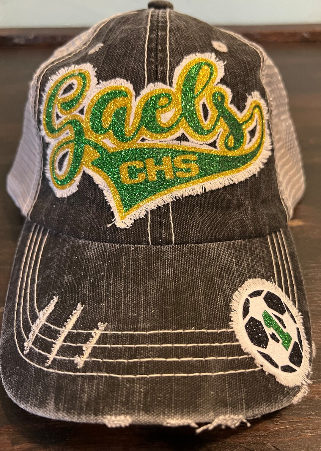 Distressed Ponytail Baseball Cap: Glitter Team Logo, Sports Mom - Etsy