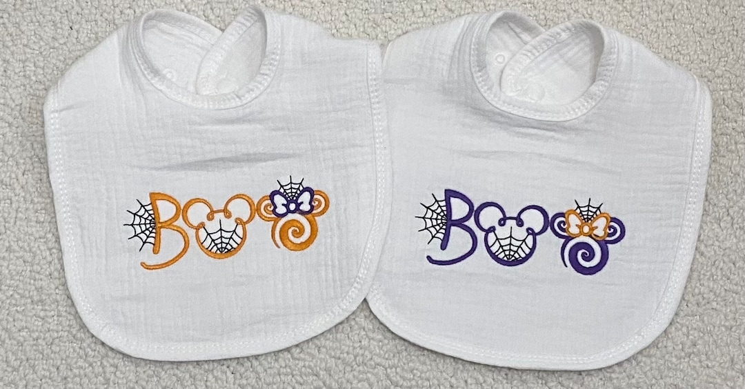 BOO - Mickey and Minnie Halloween - Drool/ Feeding Bib- Muslin Bib - Etsy