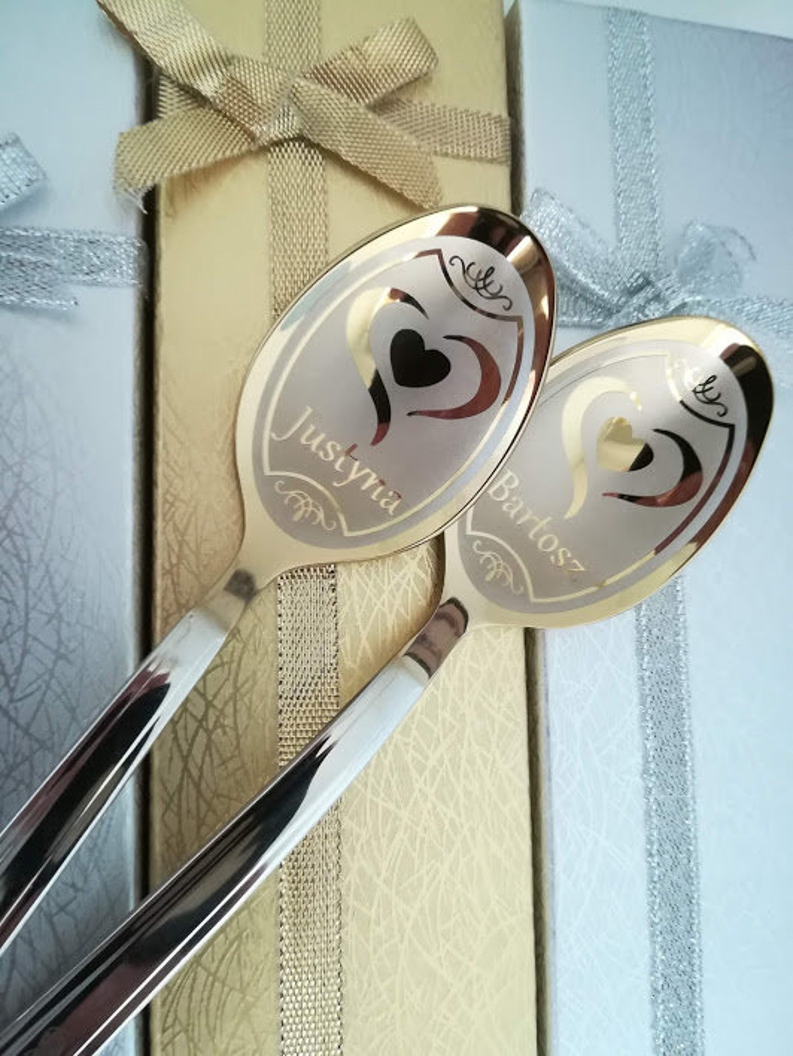 Teaspoon with Rings and Hearts Personalized gift Wedding | Etsy