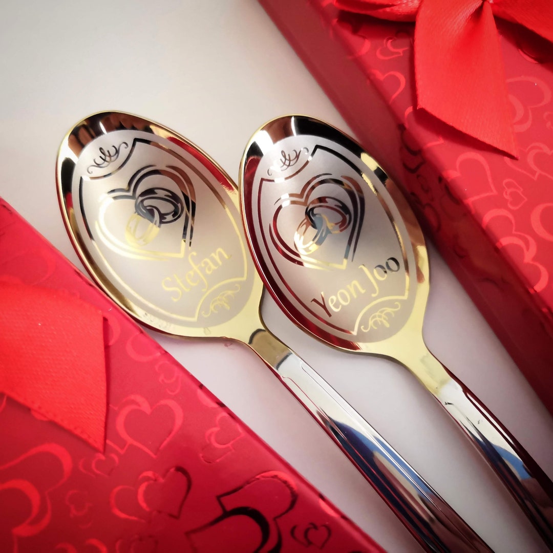 Teaspoon With Rings and Hearts Personalized Gift Wedding Anniversary ...