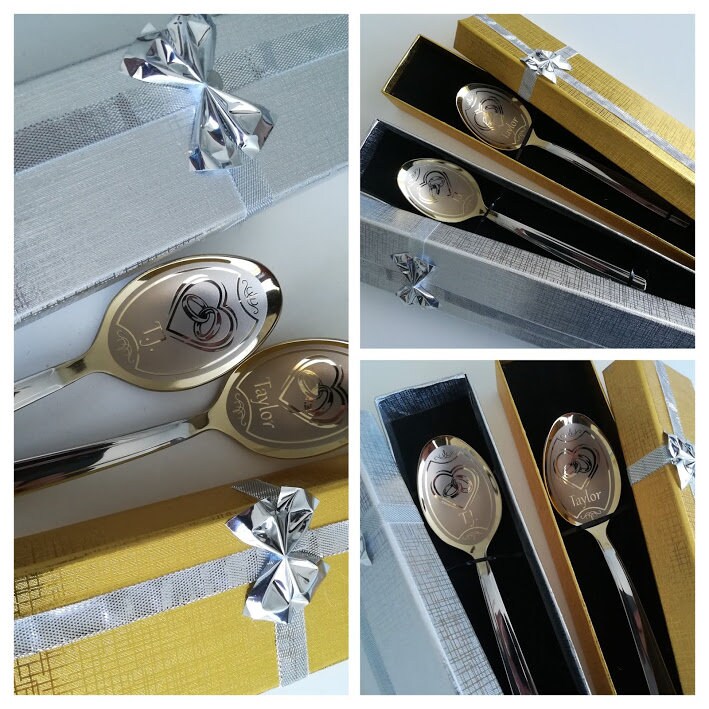 Teaspoon with Rings and Hearts Personalized gift Wedding | Etsy