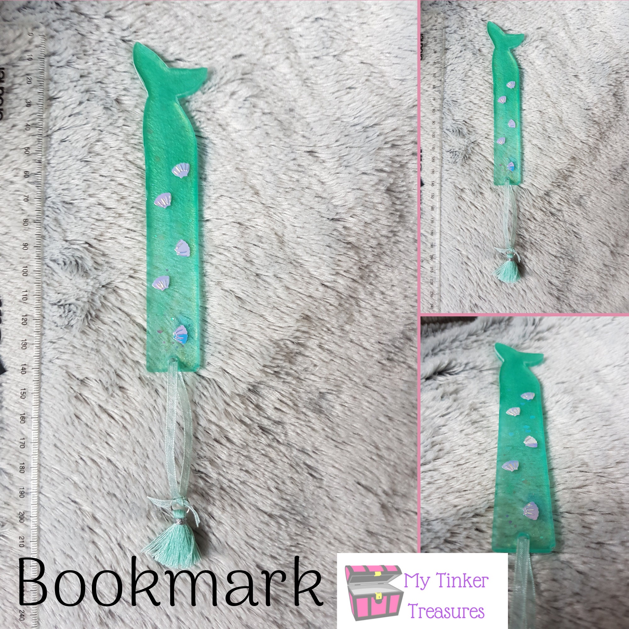 Mermaid Book Mark With Rainbow Shells Green Epoxy Bookmark - Etsy