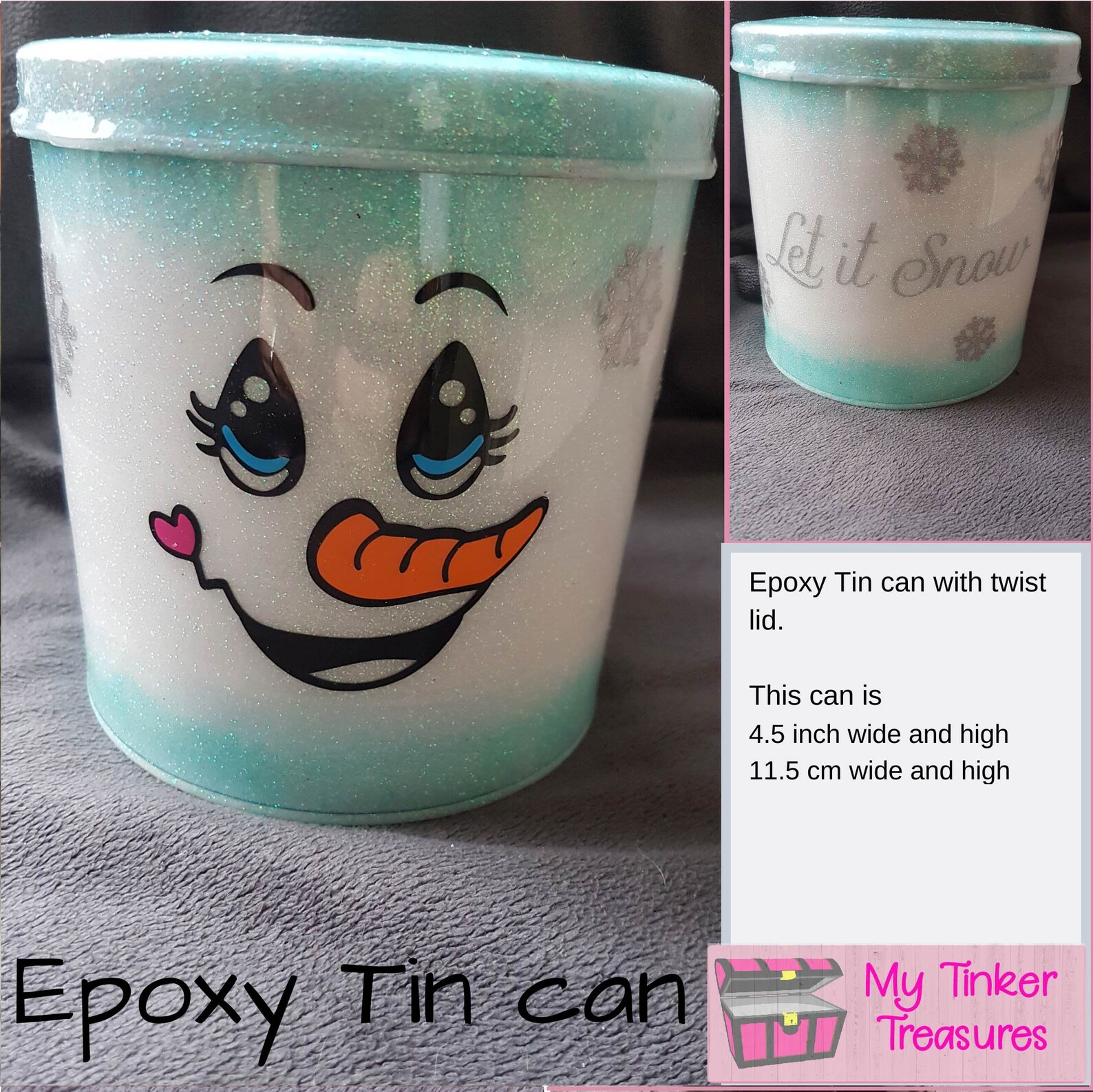 Snow Man Glitter Tin Can Let It Snow Quote Can With Glitter - Etsy
