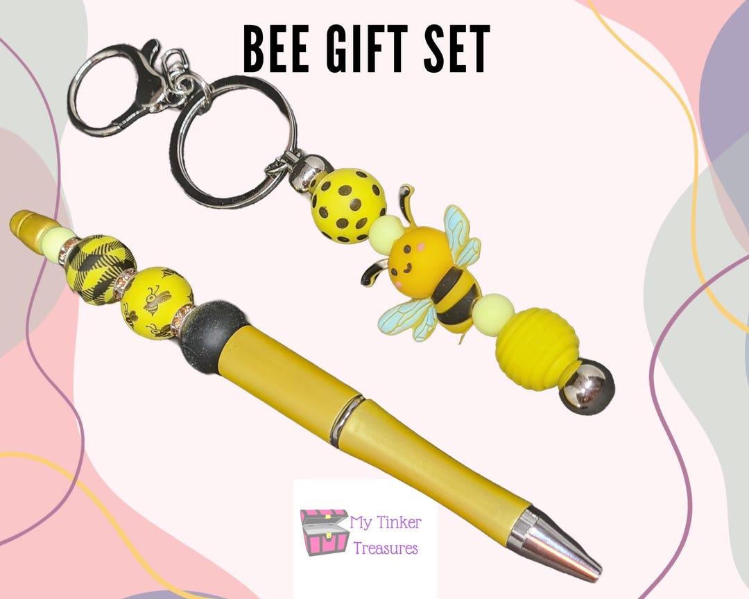 Cute Bee Pen and Keychain Set, Yellow Bee Pen With Black and Yellow ...