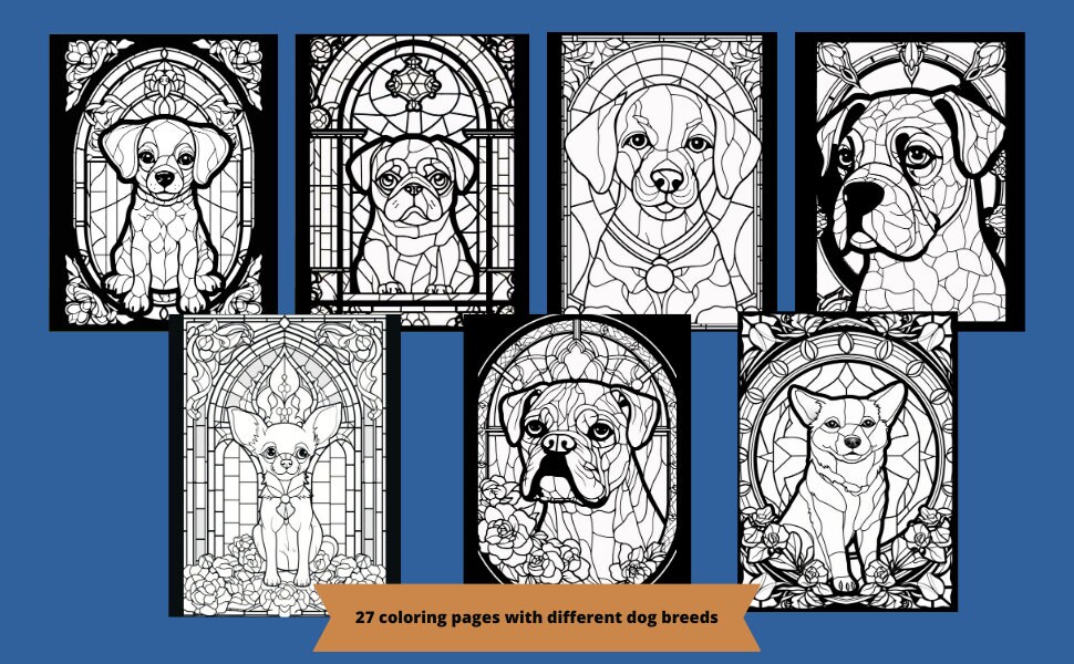 Paws and Panes: A Stained Glass Dog Coloring Book 8.5 X 11 Inch ...
